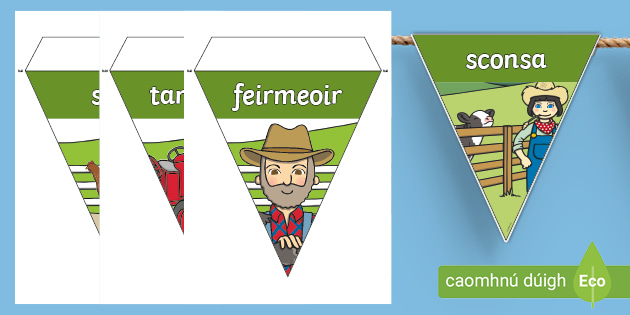The Farm Aistear Display Bunting Gaeilge (teacher made)