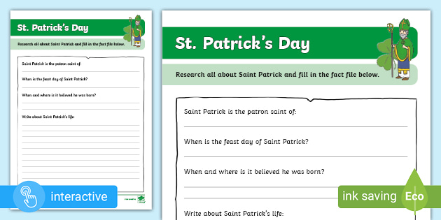 St. Patrick's Day Fact File Worksheet / Worksheet
