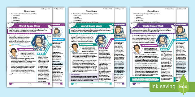 UKS2 World Space Week Differentiated Reading Comprehension
