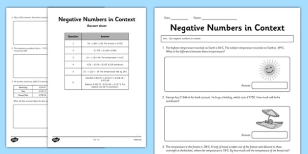 Year 6 Use Negative Numbers In Context Worksheet 2