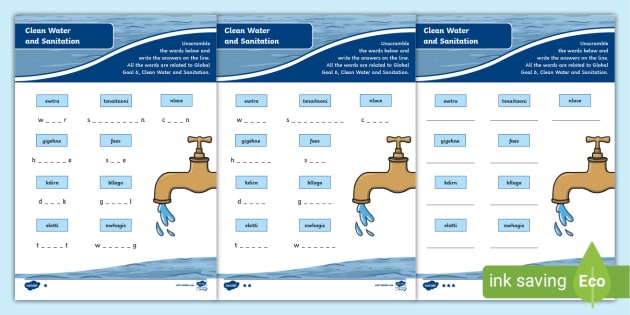 Global Goals: Clean Water and Sanitation Word Unscramble