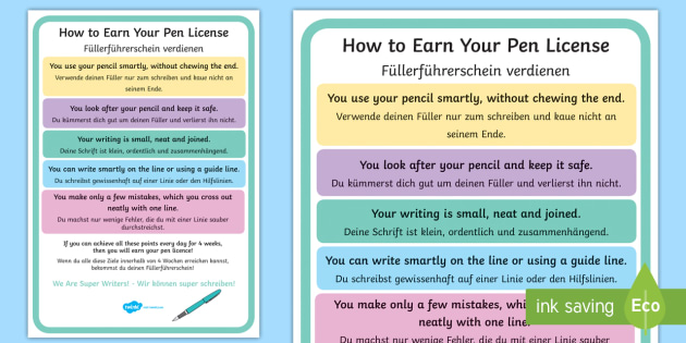 How to Earn Your Pen Licence Display Poster English/German - EAL ...