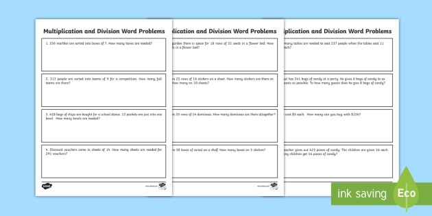 Word Problems Using Multiplication and Division Activity