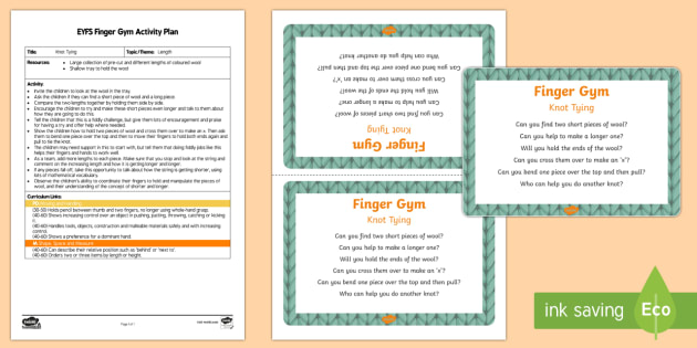 Eyfs Knot Tying Finger Gym Plan And Prompt Card Pack