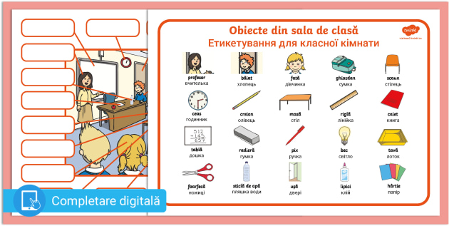 FREE! - Obiecte din sala de clasă – Fișă română-ucraineană digitală