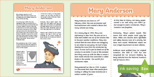 KS2 All About Mary Anderson Fact File (teacher made)