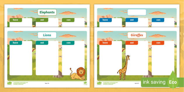 Savanna Animals Have, Eat, Can Writing Activity