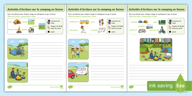 Activités d'écriture sur le camping en Suisse
