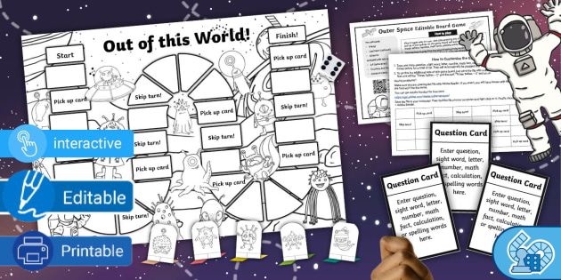 Outer Space and Aliens Editable Board Game - Space Colouring