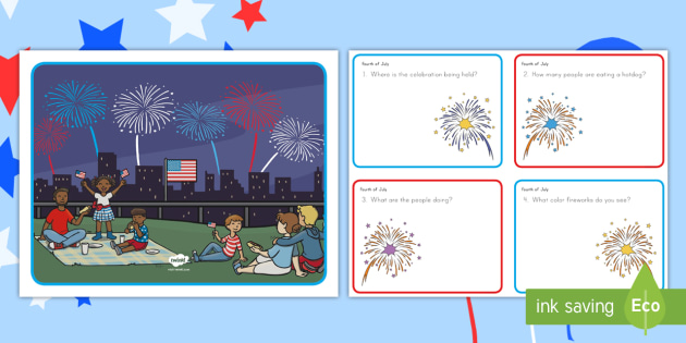 Fourth of July Scene and Question Cards (teacher made)
