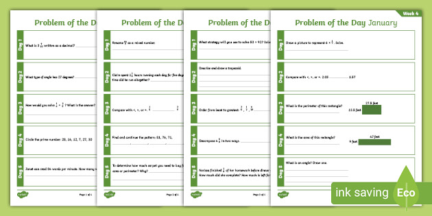 Fourth Grade Math Problem of the Day - January Activity