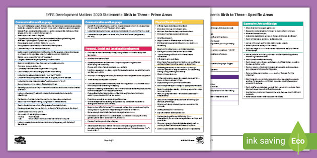 EYFS Development Matters Birth-3 Ages and Stages
