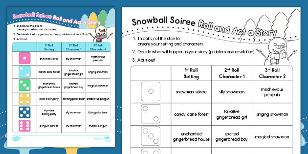Snowball Soiree Roll and Act a Story: Dramatic Play Activity