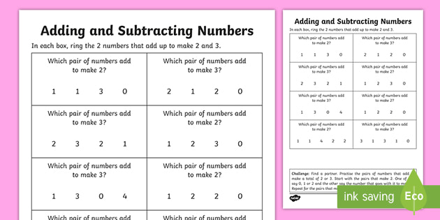 Number Facts Finding Pairs Worksheet 2-3 (teacher made)