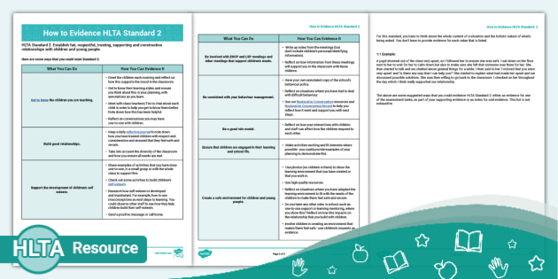 How to Evidence HLTA Standard 2 (teacher made)