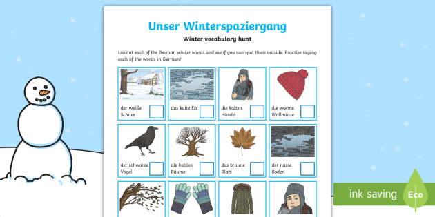 Winter German Vocabulary Hunt Worksheet / Worksheet