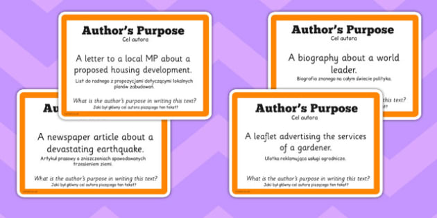 Guided Reading Skills Task Cards Author's Purpose Polish Translation