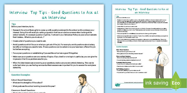 Interview Top Tips - Good Questions to Ask at Interview