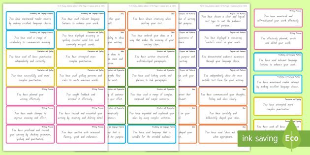 New Zealand Literacy Years 7-8: Marking Feedback Stickers - Level 4 Writing