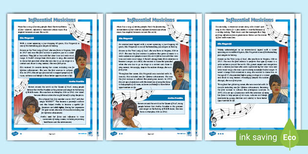 UKS2 Influential Musicians Differentiated Reading Comprehension