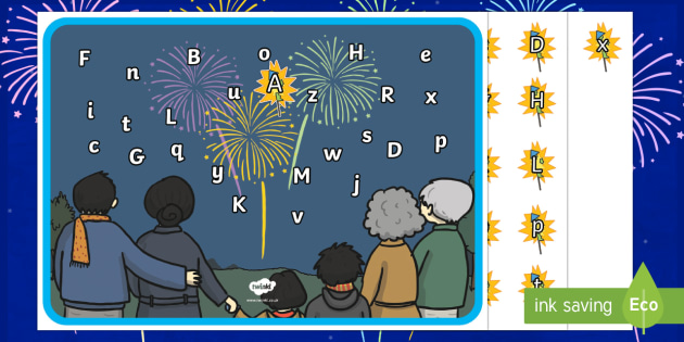 Fireworks Capital and Lower Case Letter Matching Activity