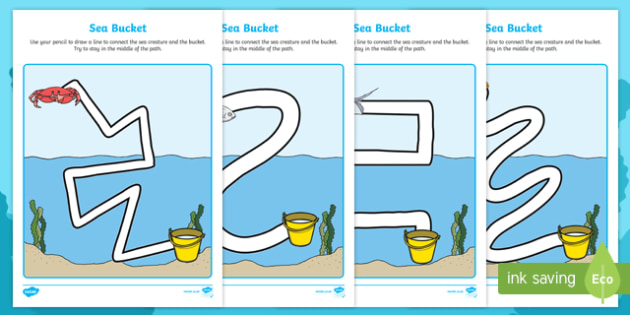 Sea Bucket Pencil Control Path Worksheets (teacher made)