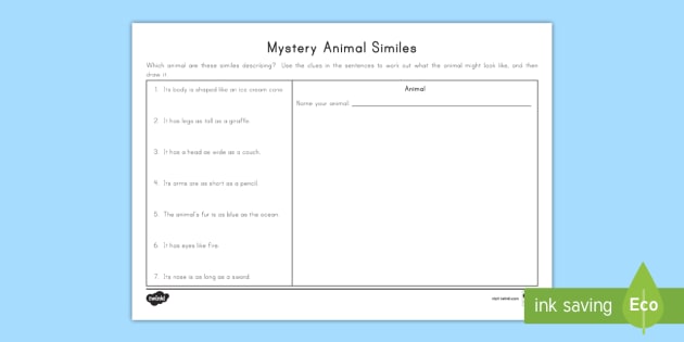 Mystery Animal Similes Worksheet | ELA Resources 3-5
