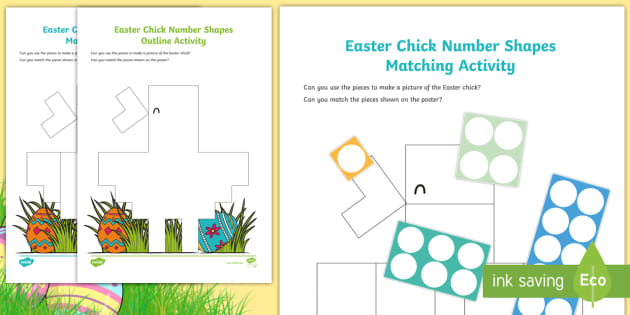 Easter Chick Number Shape Outline and Matching Posters Activity Pack