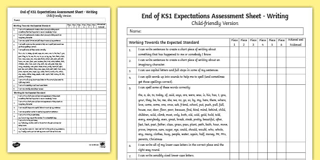 End of KS1 Expectations Tracking Sheet - Writing