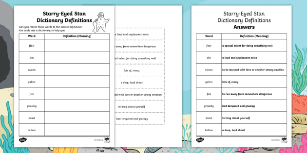 Starry-Eyed Stan Dictionary Definitions Worksheet