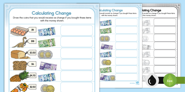 Canadian Money Calculating Change Activity (teacher made)