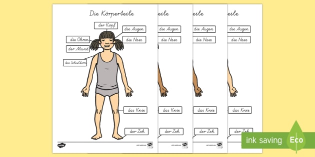 Die Körperteile Head and Shoulders A4 German (teacher made)