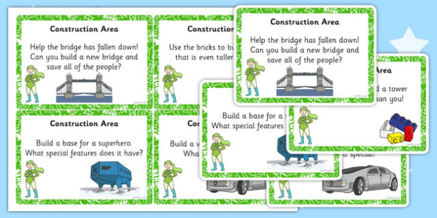 EYFS Superhero Themed Construction Area Challenge Cards