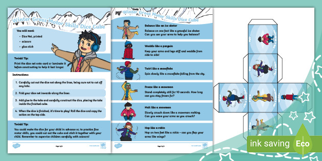 Winter Gross Motor Skills Dice Cube (teacher made)