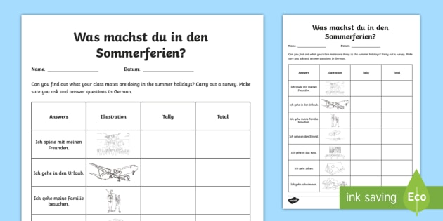 Our Holiday Plans Class Survey Activity - German
