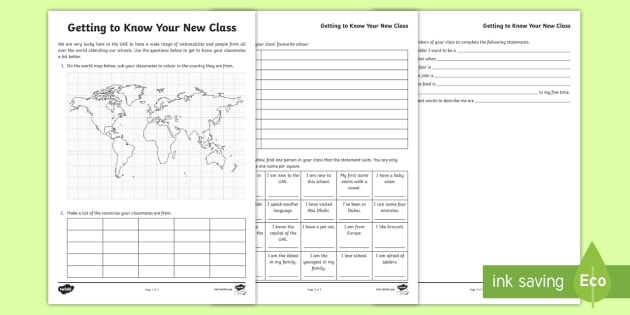 Getting To Know Your New Class UAE Worksheet / Worksheet