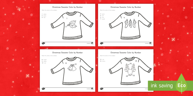 Christmas Color by Number Activity - Christmas Sweaters