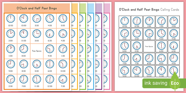 Time Bingo O'Clock and Half Past | Math Teaching Resources