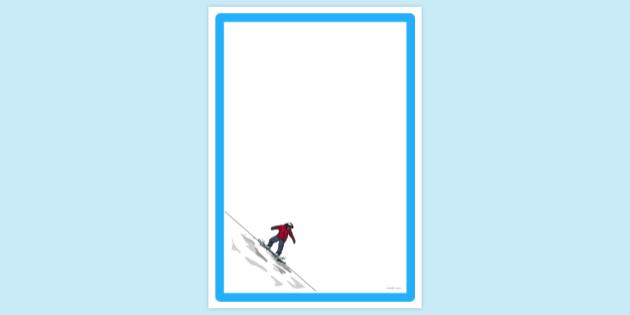FREE! - Simple Blank Snowboarder On Slope Page Border | Twinkl