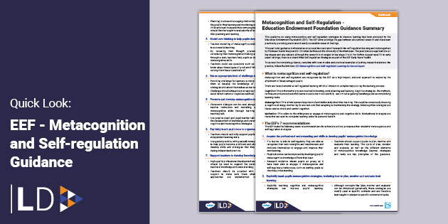 Quick Look: Metacognition and Self-Regulation EEF Guidance Summary