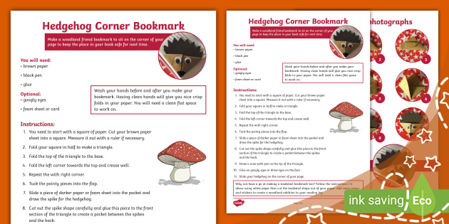 Make Your Own Hedgehog Bookmark (teacher made)