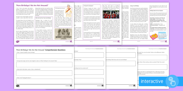 Queen Elizabeth II World Birthdays Reading Comprehension