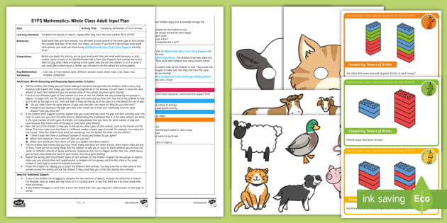 EYFS Maths Comparing the Number of Farm Animals Whole Class Adult Input ...
