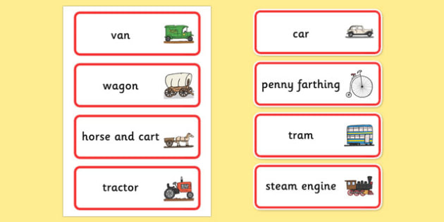 Old Transport Word Cards (teacher made)