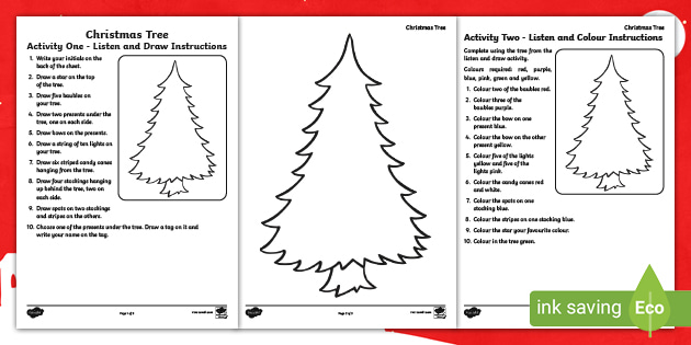 Listen, Draw and Colour Christmas Tree Activity