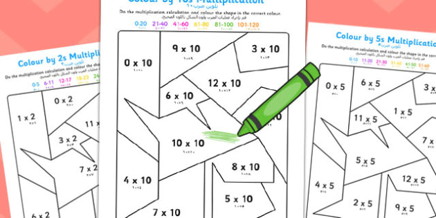 Colour by 2s, 5s, 10s Multiplication Arabic Translation - arabic