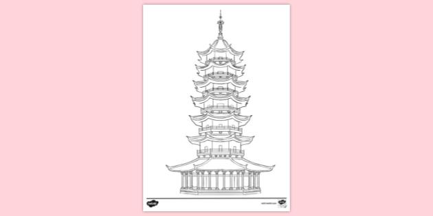 FREE! - Pagoda Colouring Sheet | Colouring Sheets