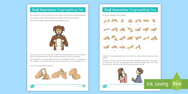 Deaf Awareness Fingerspelling Fun (Right Handed) Activity