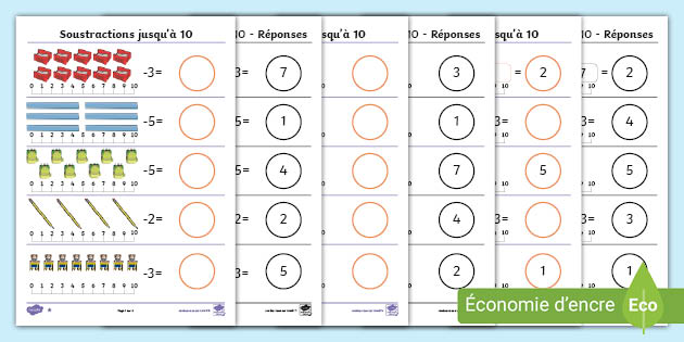 Fiches d'activité différenciées : les soustractions jusqu'à 10