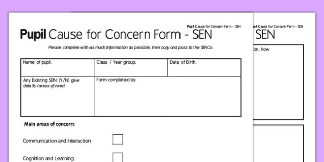 Pupil Cause For Concern Form (teacher made)